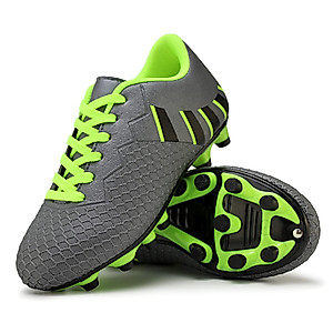 Hawkwell Athletic Firm Ground Outdoor Comfortable Soccer Shoes(Toddler/Little Kid/Big Kid), Grey Green PU, 1 M US