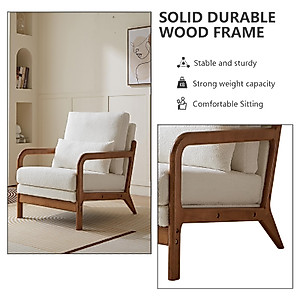 Hommoo Mid Century Modern Accent Chair Teddy Sherpa Upholstered Armchair Cream Accent Chair for Living Room Bedroom Comfortable Leisure Chair with Wood Frame White