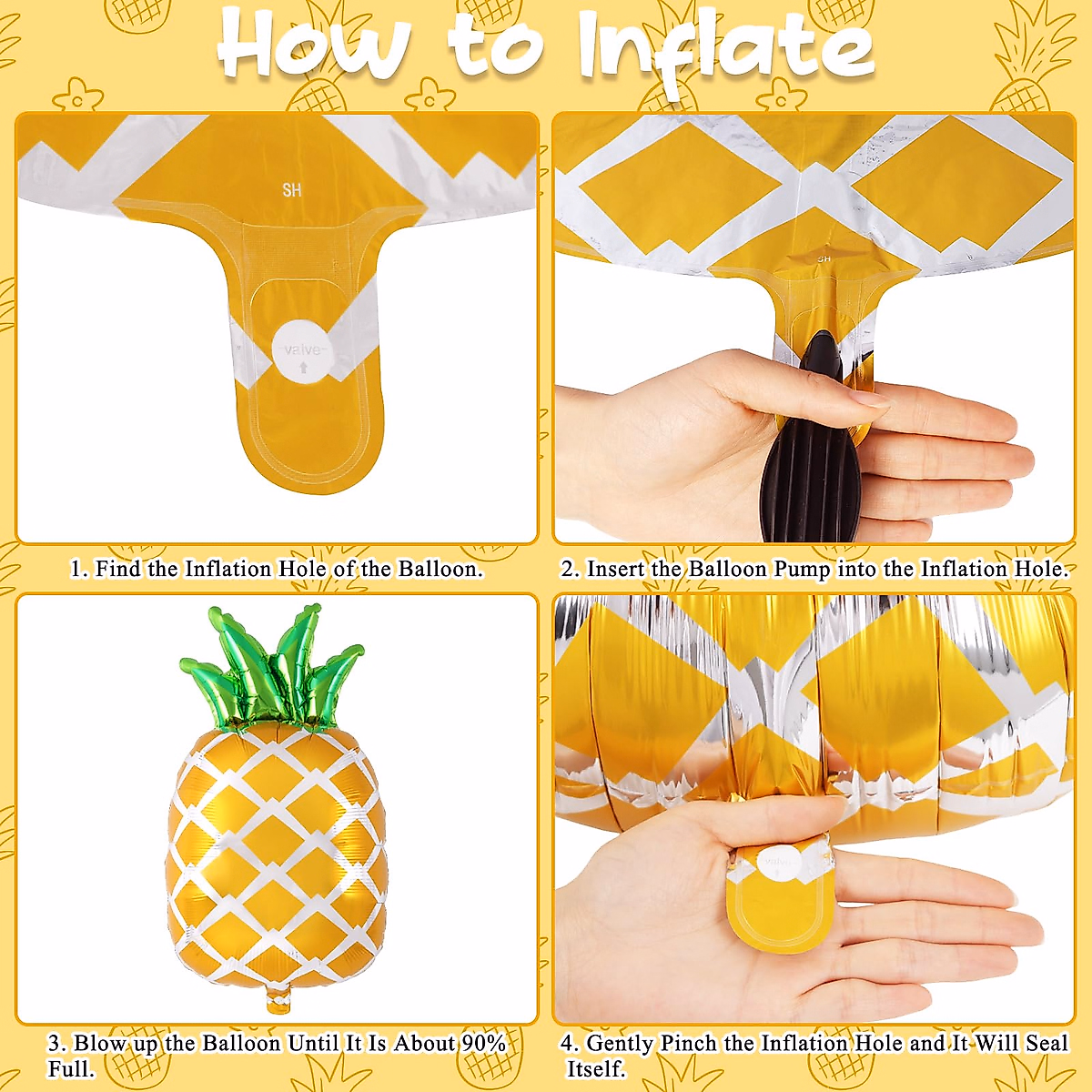 Pineapple Balloons, 6 Pcs Cute Pineapple Foil Balloons, Large Fruit Mylar Balloons for Pineapple Summer Themed Party Decoration Birthday Baby Shower