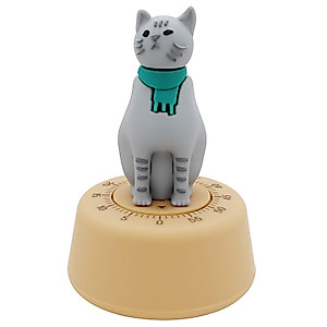 Ranvi Timer Cat Shaped Time Manager Mechanical Kitchen Timer, Suitable for Kitchen, Learning, Daily(Gray)