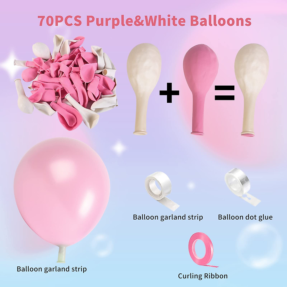 CACOLULU Double Stuffed Balloons Pastel Pink Pearl White Balloon Garland Kit 70PCS Latex Balloons 10 inch For Baby Shower Wedding Princess Birthday Party Decorations