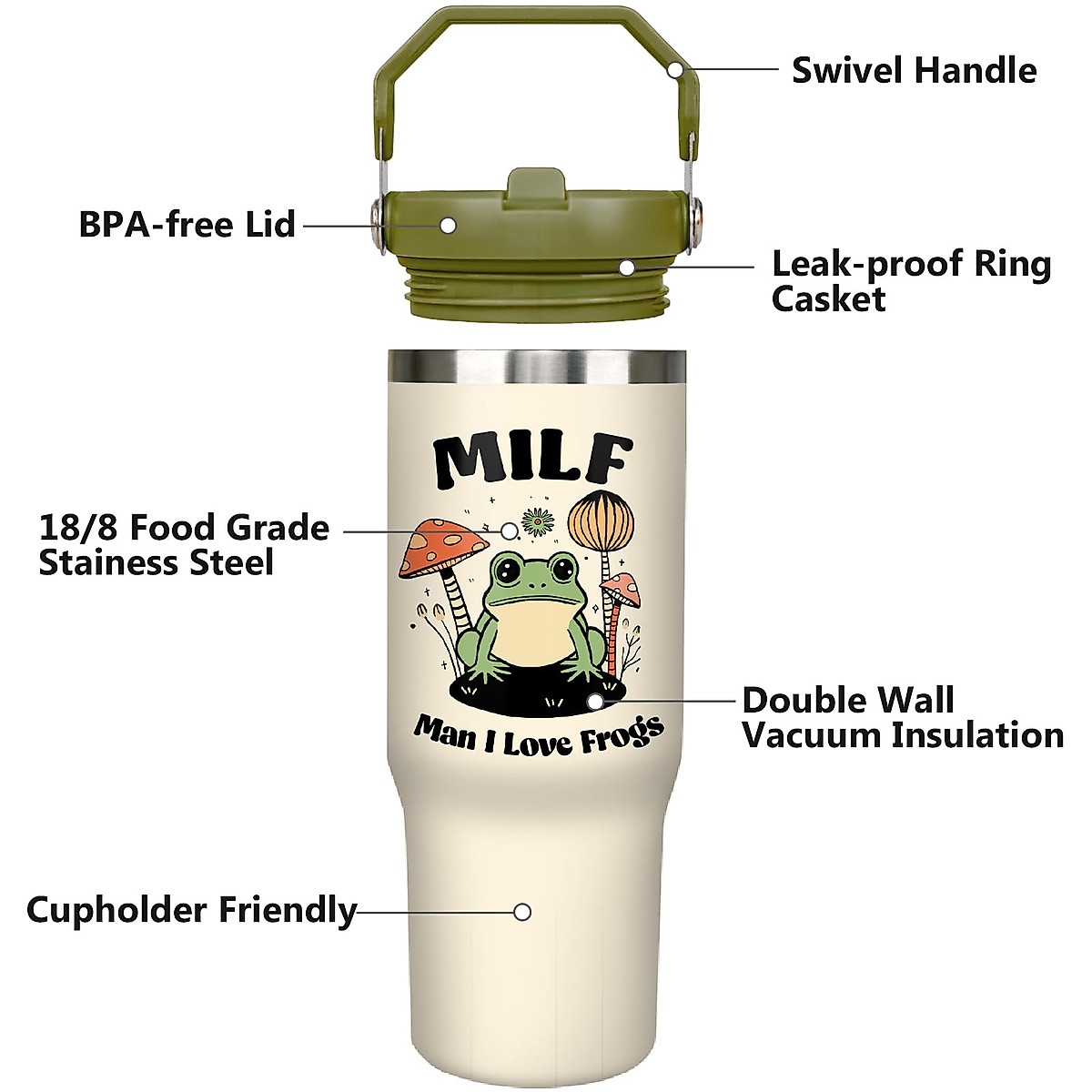 ysnifeiw 30oz Frog Tumbler with Handle and Straw, Stainless Steel Insulated Frog Cup with Top Handle and Lid, Frog Coofee Mug Gifts for Women Men