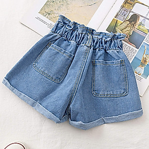 Moru Toddler Baby Girls Casual Denim Shorts Summer High Waisted Jeans Short (Blue, 12-24 Months)