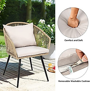 YITAHOME 3-Piece Outdoor Patio Furniture Wicker Bistro Set, All-Weather Rattan Conversation Chairs for Backyard, Balcony and Deck with Soft Cushions, Glass Side Table Gray