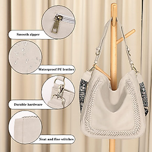 EMBRUNIOICE Large Hobo Bags for Women, Vegan Leather Hobo Purse and Handbag with Adjustable Guitar Strap, Ladies Crossbody Shoulder Bag (Light Grey)