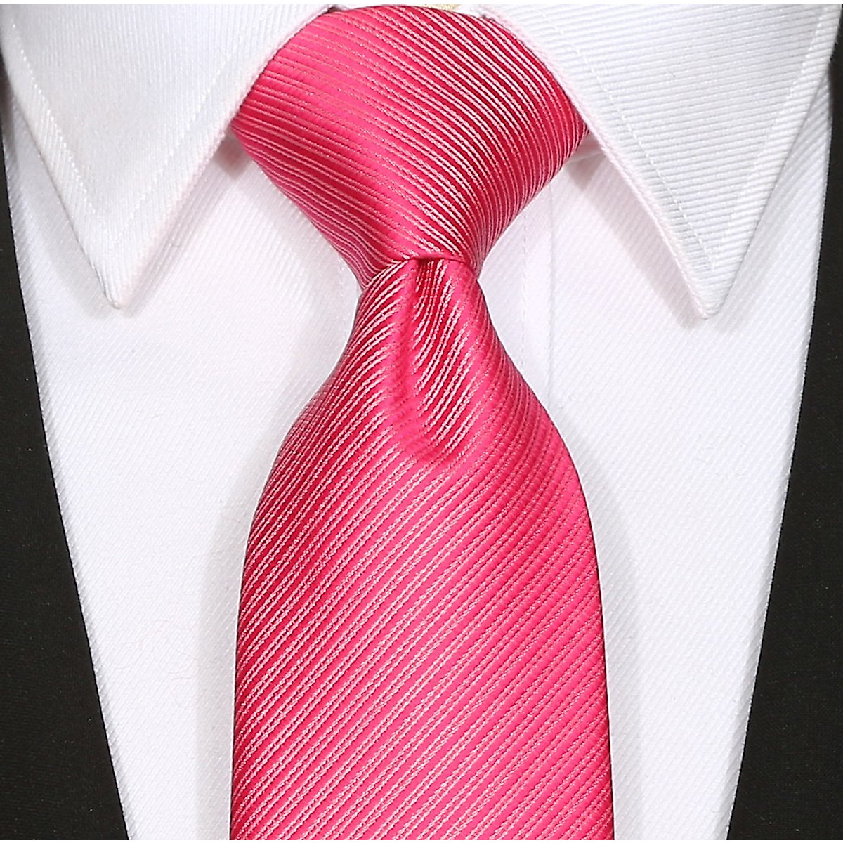 KissTies Hot Pink Tie Solid Striped Pure Color Necktie Wedding Ties