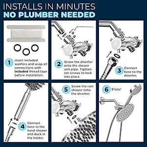 ALL METAL Dual Shower Head Combo – CHROME - 8 Inch Rainfall High Flow Shower Head & Handheld Shower Head High Pressure with Hose 6ft - Hotel-like Luxury Double Shower Heads with Rain Shower Sprayer