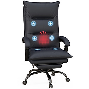 Vinsetto Executive Massage Office Chair with 6 Vibration Points, Microfiber Computer Desk Chair, Heated Reclining Chair with Footrest, Armrest, Double Padding, Charcoal Gray