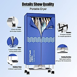 Clothes Dryer, Portable Drying Machine with Timer, 60inch Laundry Drying Wardrobe with Large Capacity, Electric Dryer/Rack for Home | Appartments (Ocean Blue)