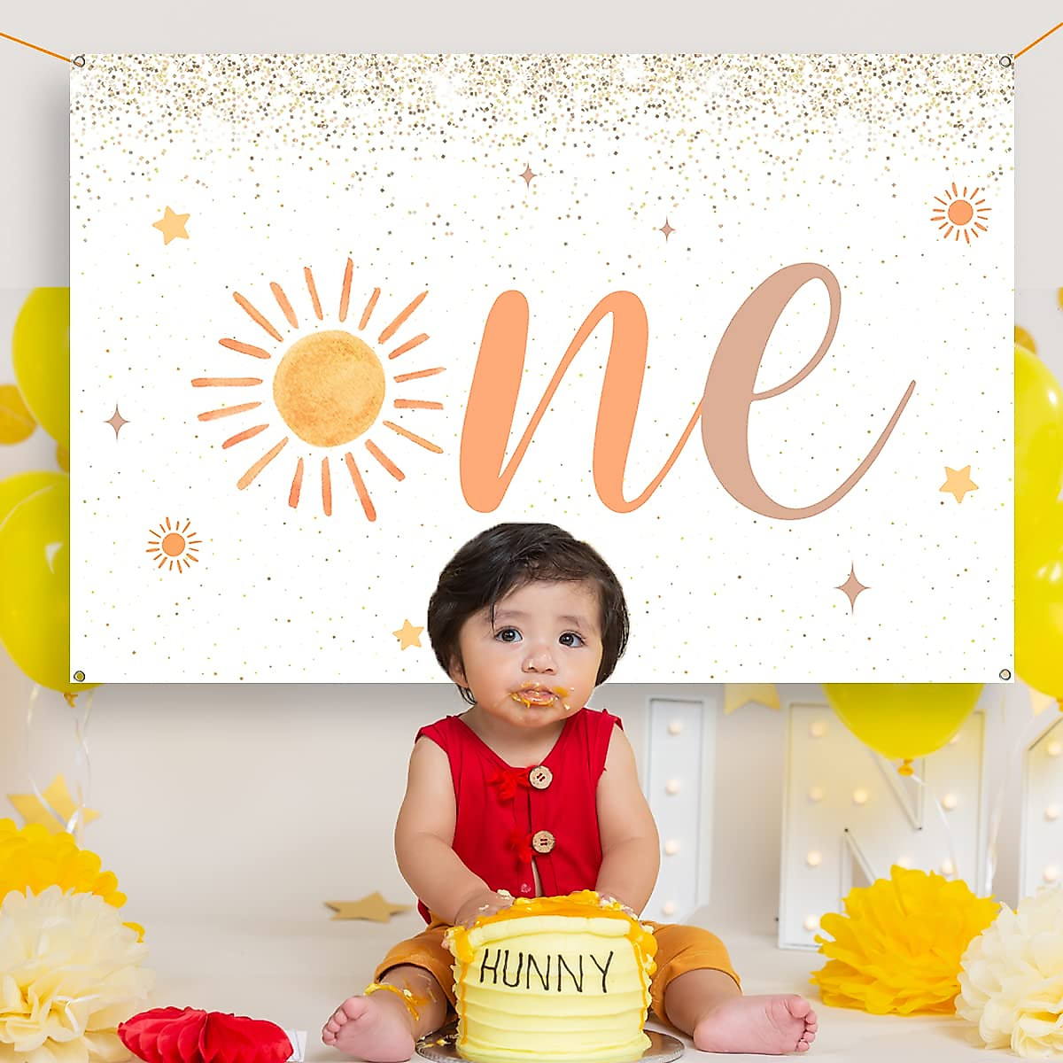 First Trip Around The Sun Backdrop Decoration - 1st Boho Birthday Party Background Banner Sun Party Decoration Photo Booth Props Cake Table Supplies-7x5ft