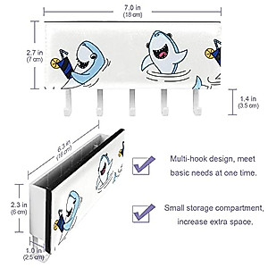 Cute Swim Ring Shark Rack Organizer with 5 Hooks Wall Bathroom Kitchen Shelf Rack Multifunctional Storage Shelf