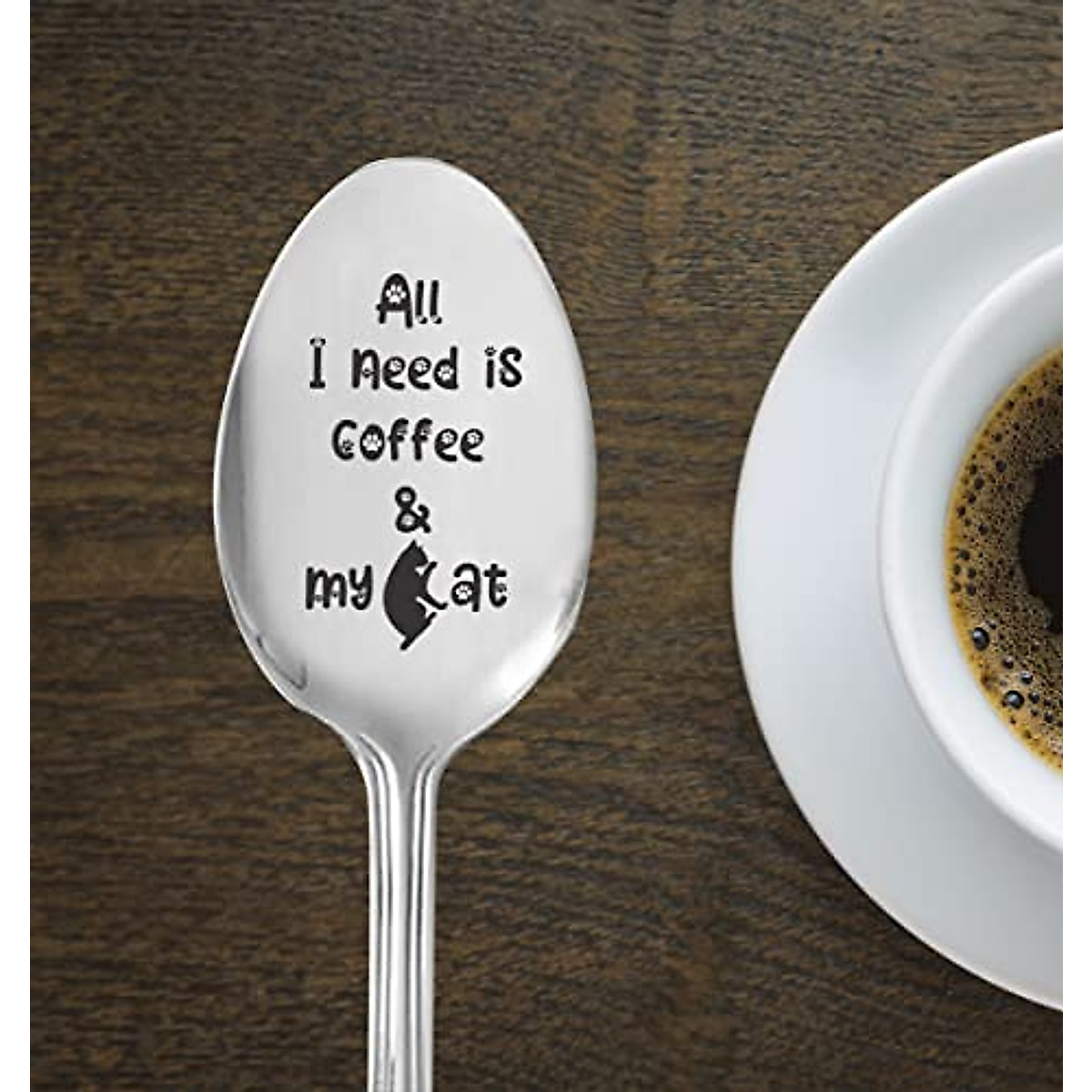 Weefair All I Need Is Coffee And My Cat Engraved Spoon | Cat Lovers Gift For Men Women | Gifts for Teen Girl Boy | Friends | Birthday Christmas Gift For Pet Lover | Pet Owner Gift 7 In Spoon, Silver