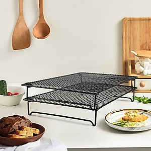 Luxshiny Baking Rack Stackable Cooling Rack, 2 Tier Cooling Racks with Brush for Cooking and Baking, Cookie Cooling Rack Baking Racks, Drying Racks Baking Supplies