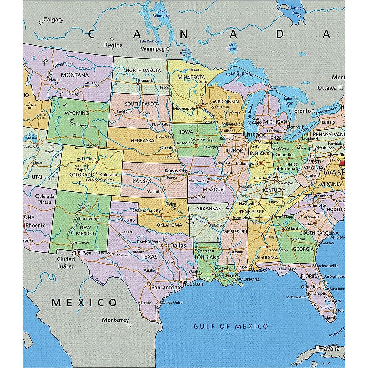 United States Unveiled: Detailed Canvas Map Art - Detailed World Wall Map
