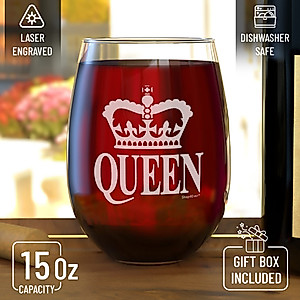 shop4ever Crown Queen Laser Engraved Stemless Wine Glass