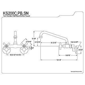 Kingston Brass KS200C Kingston Two-Handle Adjustable Center Wall Mount Kitchen Faucet, 10 inch in Spout Reach, Polished Chrome