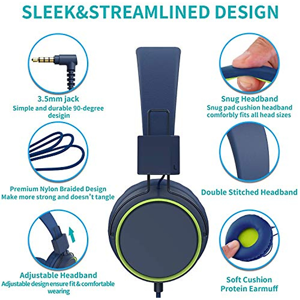 ChenFec 2 Pack Kids Headphones Stereo Foldable Headphones Adjustable Wired Over Ear Headsets with Microphone 3.5mm Jack for Online Learning Toddlers/Children/Travel/Boys/Girls Kid Headphone