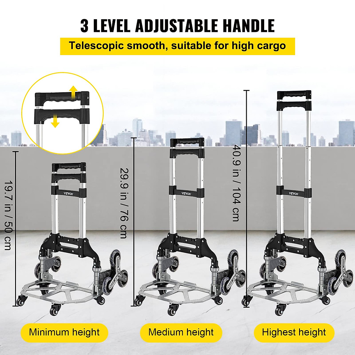 VEVOR Stair Climbing Cart, 15.4" x 10.6" Folding Hand Truck, 176 LBS Weight Capacity Aluminum Alloy Hand Cart with 10 Crystal Castors Suitable for Carry Luggage, Shopping Groceries, Transport Goods