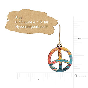 Spinningdaisy Folk Art Colorful Peace Sign earrings Yellow Green