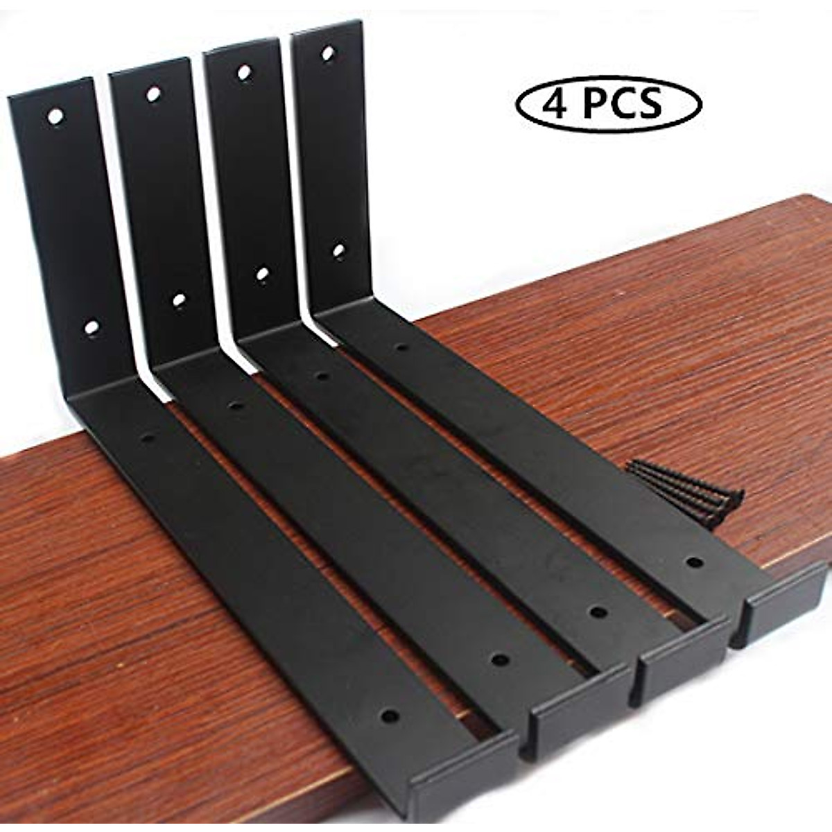 4 Pack - 11.25"L x 6"H x 1.5"W J Lip Shelf Bracket Rustic Industrial Farmhouse Iron Metal Wall Floating Shelf Bracket Metal Shelf Bracket, Industrial Shelf Bracket Shelf Supports with Screws