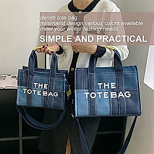 The Tote Bags for Women, Personalized Denim Top Handle Tote Purse with Zipper Trendy Shoulder Crossbody Bag Handbag