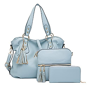 Purses And Wallets Set For Women Tote Satchel Handbags Large Hobo Bag Purse With Wallet 3PCS Skyblue