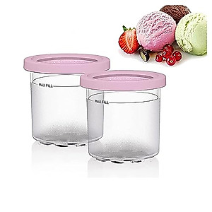 EVANEM 2/4/6PCS Creami Deluxe Pints, for Ninja Pints,16 OZ Creami Deluxe Safe and Leak Proof Compatible NC301 NC300 NC299AMZ Series Ice Cream Maker,Pink-2PCS