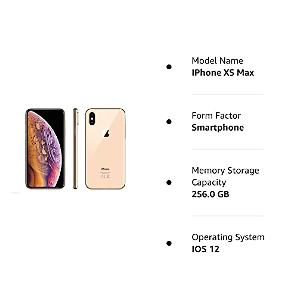 Apple iPhone XS Max, US Version, 256GB, Gold - AT&T (Renewed)