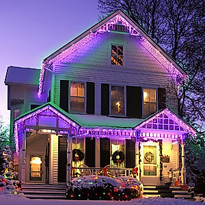 SDOUBLEM 13FT 96 LEDs Purple 8 Modes Memory Mode Icicle Light Window Curtain String Light Wedding Patio Home Garden Bedroom Outdoor Indoor Party Decorations