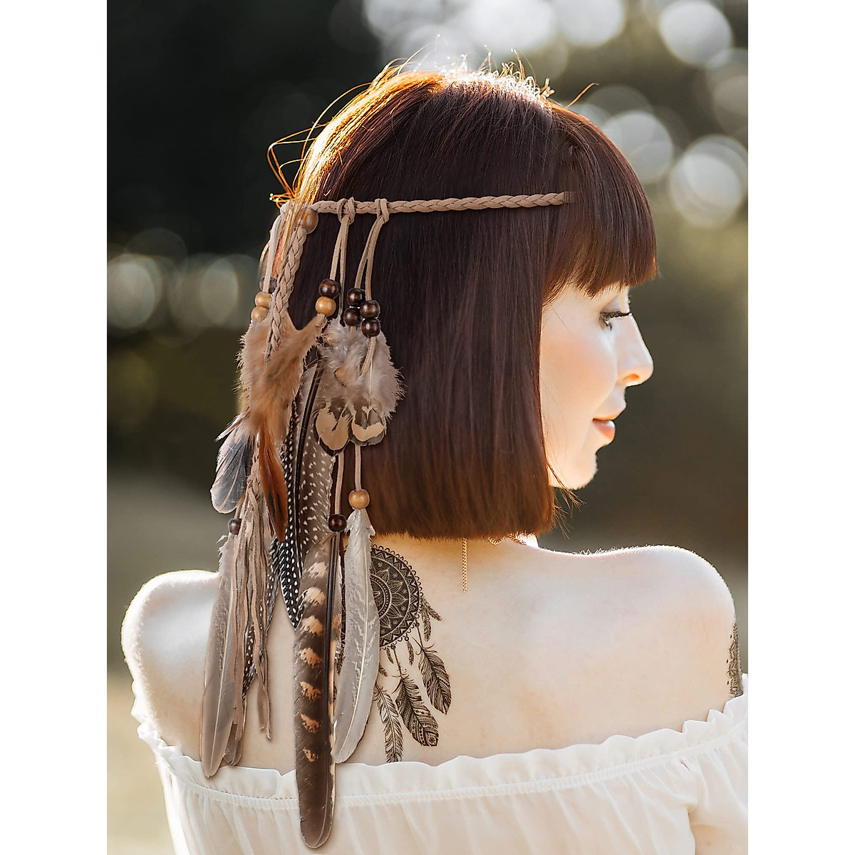 XunYee Feather Headband Hippie Headband for Women Hippie Accessories Indian Headband Feather Hair Accessories for Costume (Classic Style)