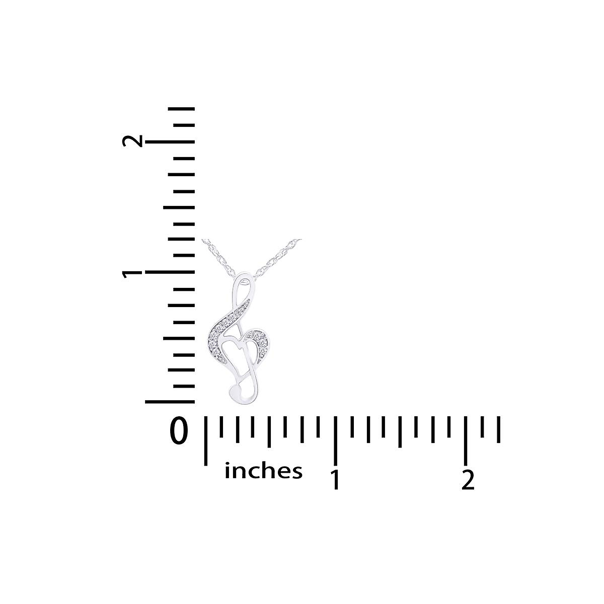 Jewel Zone US White Natural Diamond Music Note Heart Pendant Necklace in 14k White Gold Over Sterling Silver (0.1 Ct)
