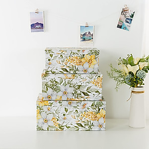 Soul & Lane Garden Glory Decorative Boxes with Lids - Set of 3: Floral Photo Storage, Stackable Small Home Decor Boxes, Nesting Gift Cartons, Boho Print Mache Containers, Cardboard Document Storage