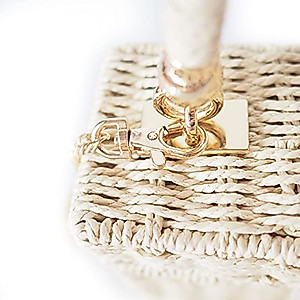 LCC ACBLI FEELOMA JIYALI Handwoven Rattan Vintage Purse Natural Chic Casual Handbag Beach Sea Tote Basket Straw Vacation Bag, Off-White