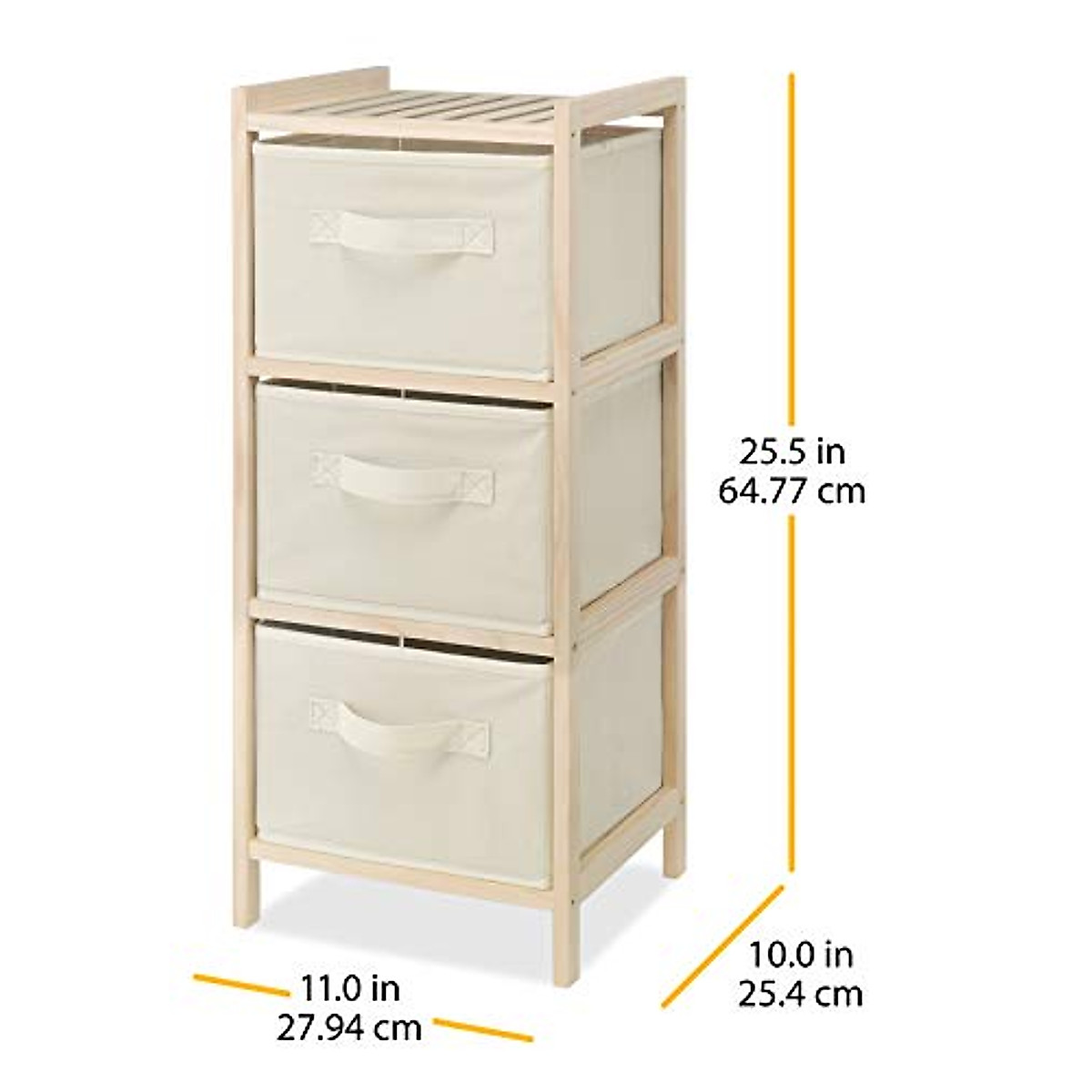 Whitmor 3 Drawer Wood Chest - Compact Design - Pull Out Fabric Bins - Natural Pine