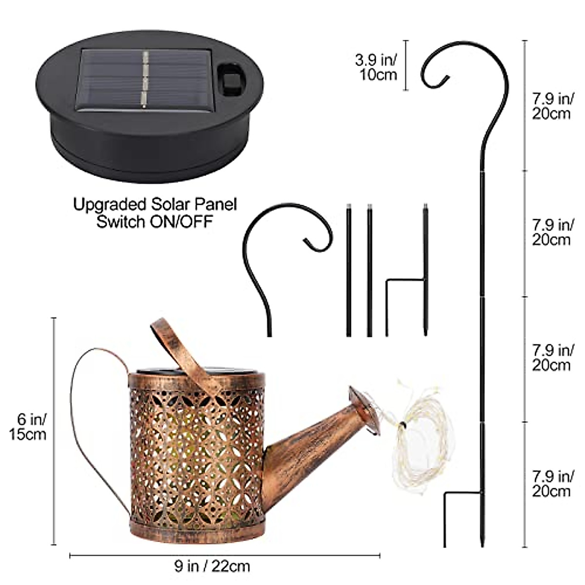 Lysliv Watering Can Solar Outdoor Lights Garden Decor, 36 LED Solar Lights Outdoor Waterproof Decorations,Warm White String Lights Hanging Solar Lantern Retro Metal Gifts for Patio Yards (1 Pack)