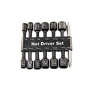 GOSWIFT 14PCS Magnetic Power Nuts Driver Set for Impact Drill, Chrome Vanadium Steel, SAE and Metric, 1/4" Hex Head Drill Bit Set Screwdriver Socket Set