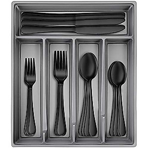 Hiware 20-Piece Black Silverware Set with Tray, Stainless Steel Flatware Cutlery Set Service for 4, Kitchen Black Utensils Tableware Set for Home Restaurant, Mirror Finish, Dishwasher Safe