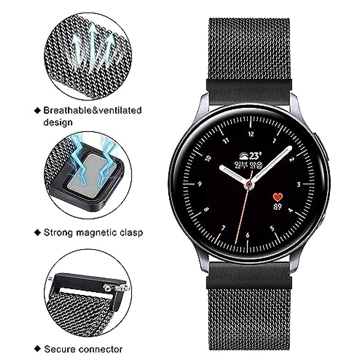 QIANMENG 2pcs Magnetic Watch Band 14MM-24MM Milanese Mesh Watch Strap Smartwatch Replacement Watchband 304 Stainless Steel Wristband (Color : Silver+Gold, Size : 20MM)