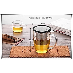 Prime Tea - Glass Teacup with Tea Infuser, 16oz / 470 ml, Hand Blown, Single Wall, Heat Resistance Borosilicate Glass Teacups for Blooming Tea & Loose Leaf Tea, Microwave & Dishwasher Safe (Black)