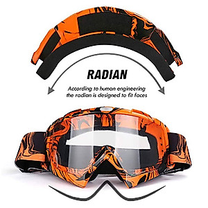 Motocross Motorcycle Goggles ATV Dirt Bike Off Road Racing MX Riding Goggle Anti-Scratch Dustproof Bendable UV400 Eyewear Padded Soft Thick Foam Glasses (Orange-Black Transparent)