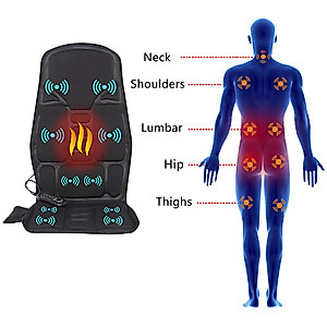 SLOTHMORE IDODO Vibration Back Massage Cushion, Massager Chair Pad with Heat, 10 Vibrating Motors & Heating Therapy to Release Stress and Fatigue for Car Use, Home or Office