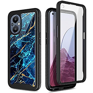 NZND Case for OnePlus Nord N20 5G with [Built-in Screen Protector], Full-Body Protective Shockproof Rugged Bumper Cover, Impact Resist Durable Phone Case (Marble Sapphire)