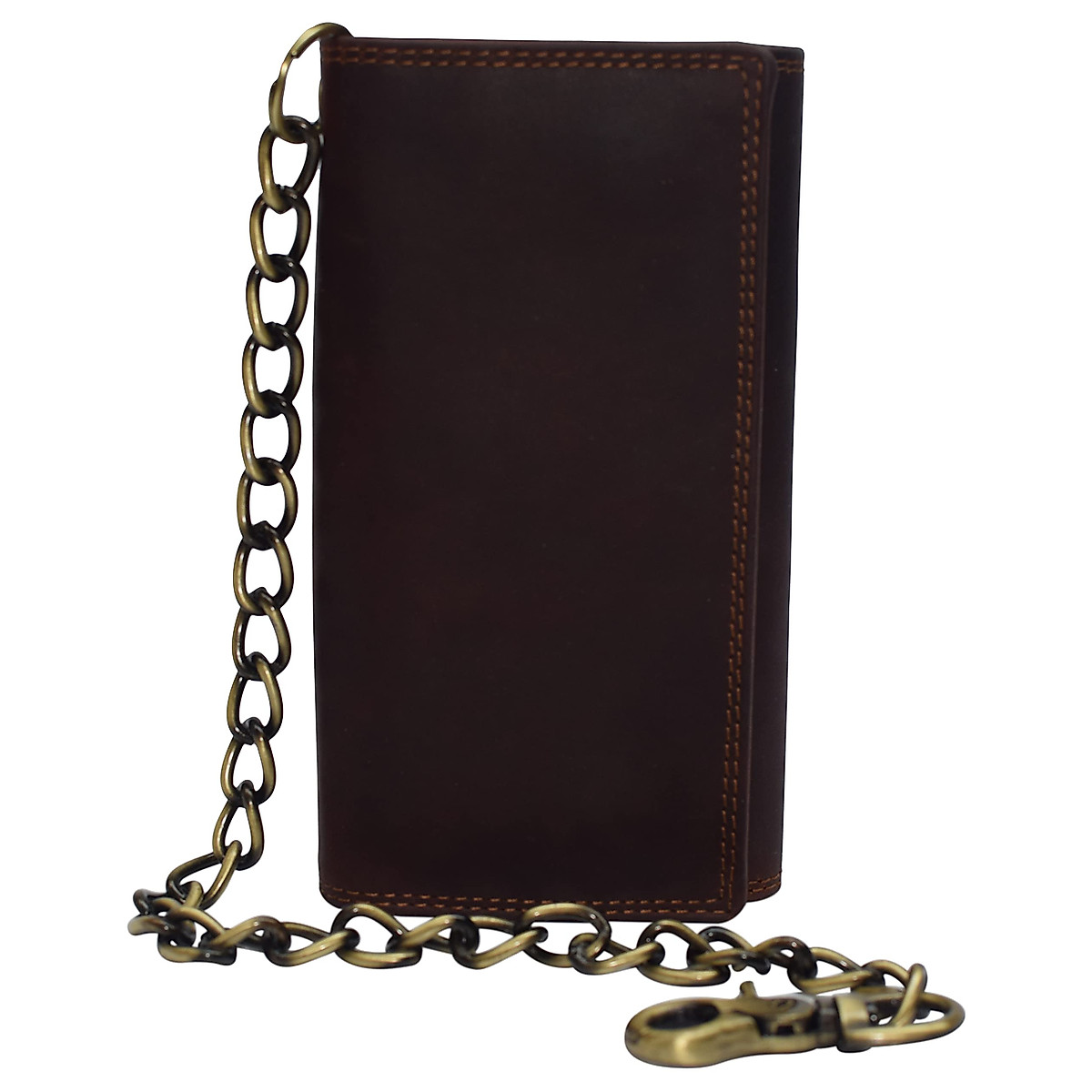 Swiss Marshall Men's RFID Signal Blocking Biker's Vintage Brown Leather Long Tri-fold Chain Checkbook Card ID Wallet (Brown)
