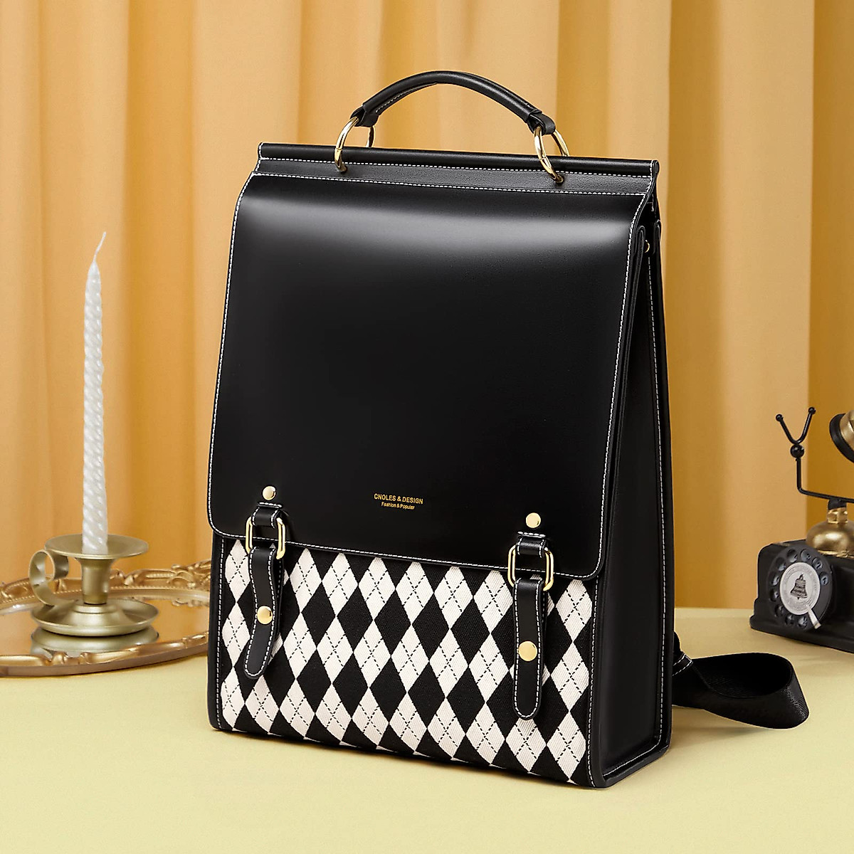 Cnoles Leather Backpack Purse For Women Fashion Ladies Vintage Bag Casual College Travel Backpacks Large bags Black