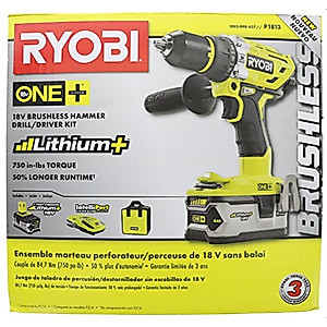 Ryobi P1813 One+ 18V Lithium Ion 750 Inch Pound Cordless Hammer Drill Power Tool Kit (Includes Battery Charger and Bag)
