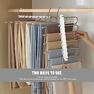 CERETIA 9 Layers Pants Hangers Space Saving - Non Slip Stainless Steel Multifunctional Pants Rack, Clothes Closet Storage Organizer for Pants Jeans Trousers Scarf Hanger