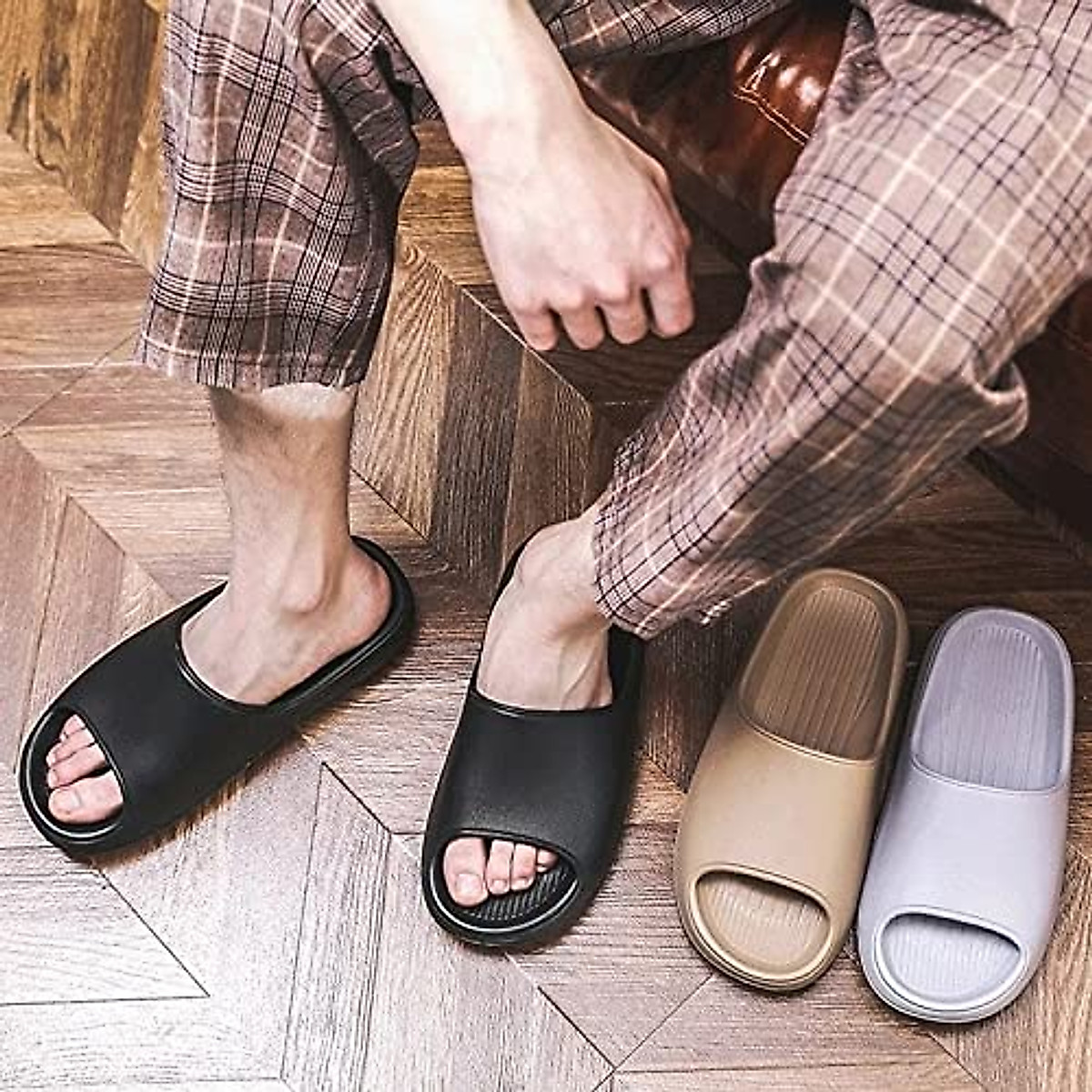 Leisurely Pace Cloud Slides for Women Men Squishy Pillow Sandals Lightweight Shower Shoes Summer Slippers with Comfort Black 7-8 Women/5.5-6.5 Men