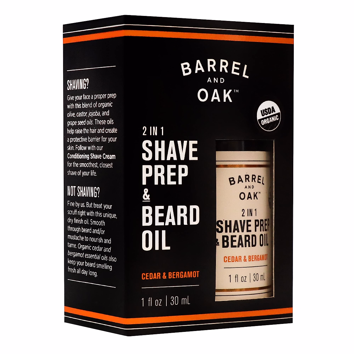 Barrel and Oak - Organic Pre-Shave & Beard Oil, 2-In-1 Essential Oil Barrier for Men, Nourishing & Taming Facial Hair, Vegan (Cedar & Bergamot, 1 oz)