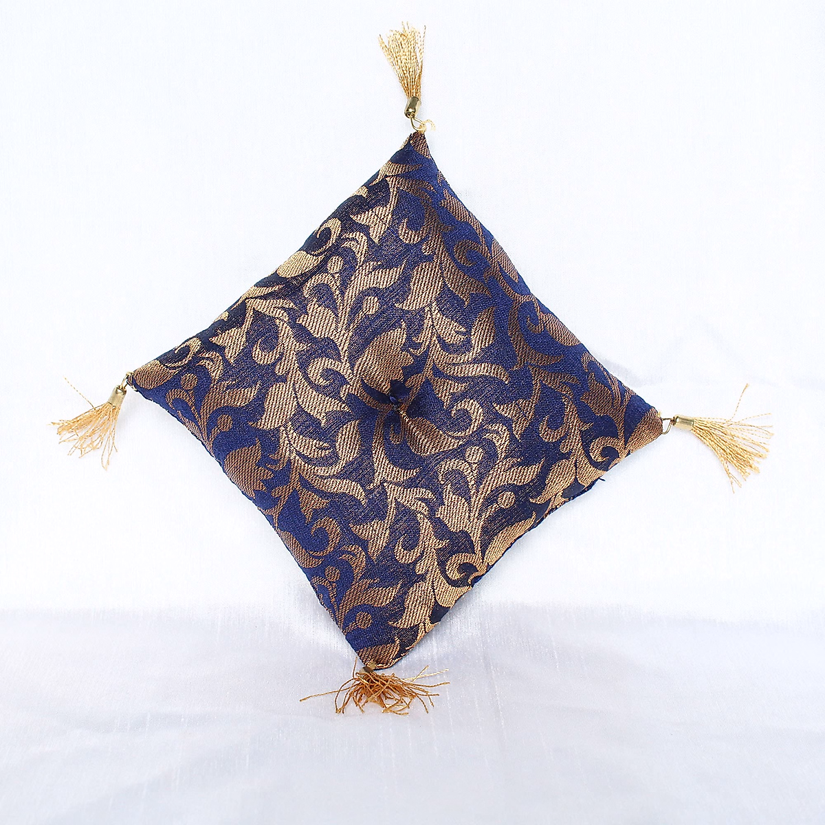 Singing Bowl Cushion For Tibetan Handmade Brocade Art Silk Square Cushions Home Decor Jewelry display (6" x 6" Inch, Navy Blue)
