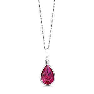 Gem Stone King 9.62 Cttw Red Created Ruby Pendant Necklace For Women In 925 Sterling Silver | Pear Shape 16X12MM | With 18 Inch Silver Chain